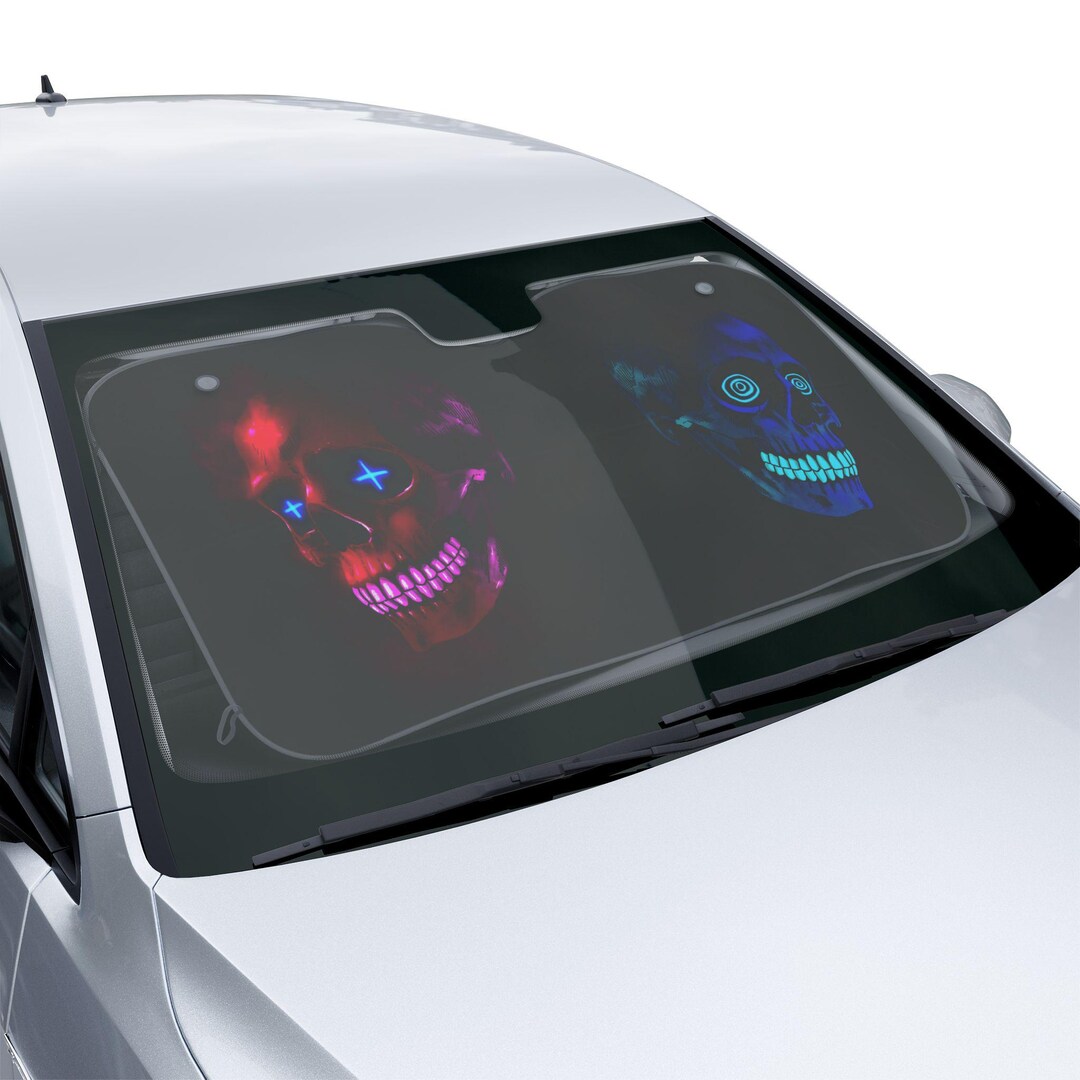 Skull Car Sun Shades, Red and Blue Skull Design, Car Sun Visor Cover ...