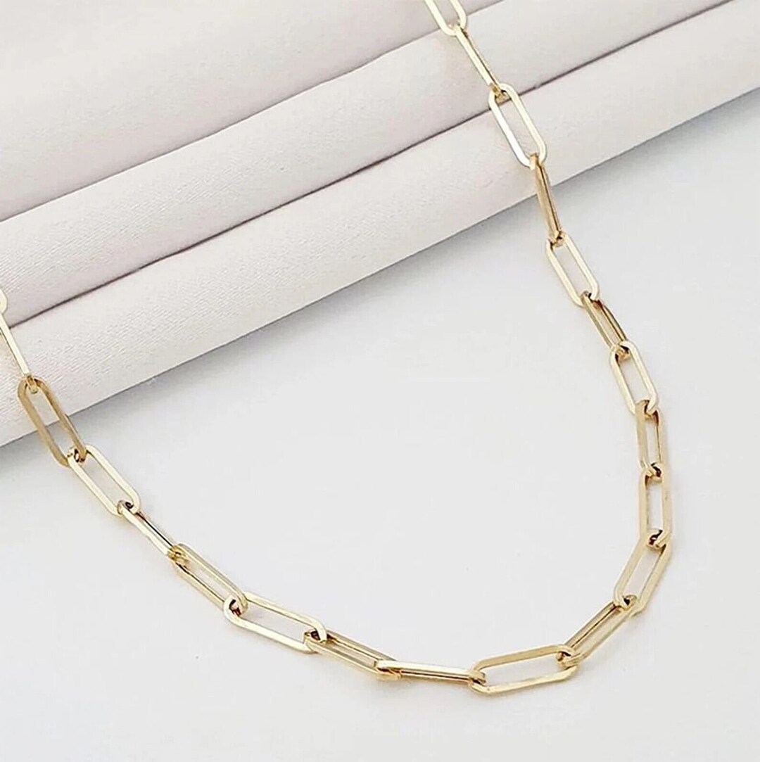 14k Solid Gold Paperclip Chain Necklace 3.5mm 20 - Etsy