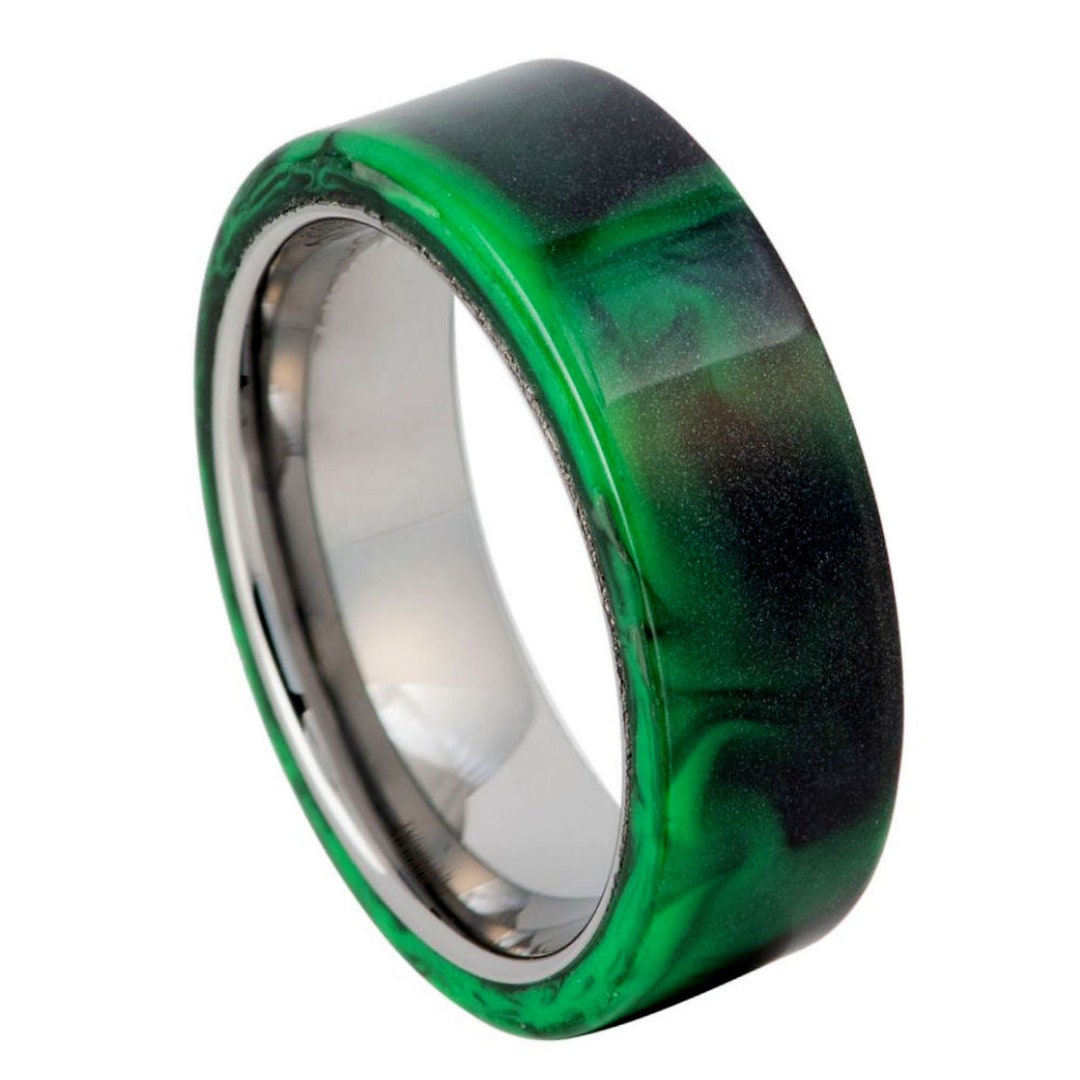 1123 Tungsten 8mm Black & Green Resin Inlay Ring 8mm - Etsy