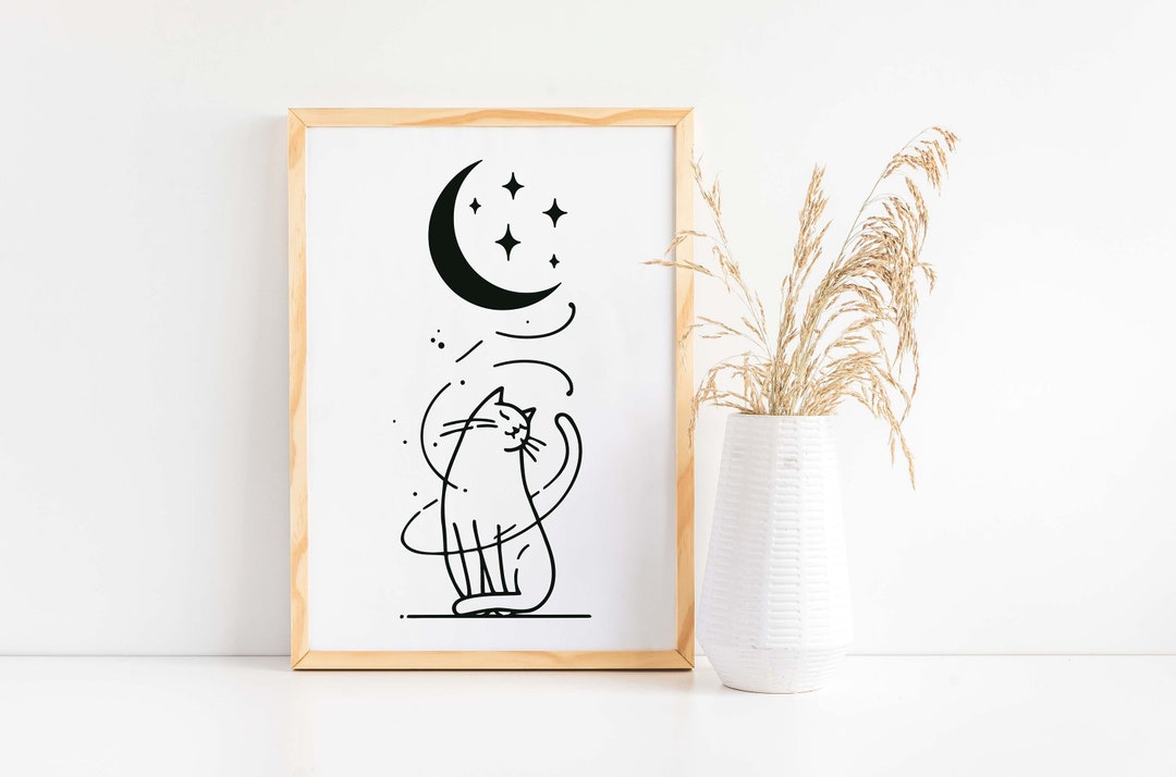 Cat Line Art Print, Cat Dance , Minimal Line Art ,cat Drawing, Pet Art ...
