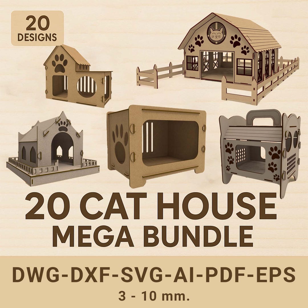 Laser Cut Cat House Designs | 20 Model Mega Bundle (SVG, DXF, PDF) - Etsy