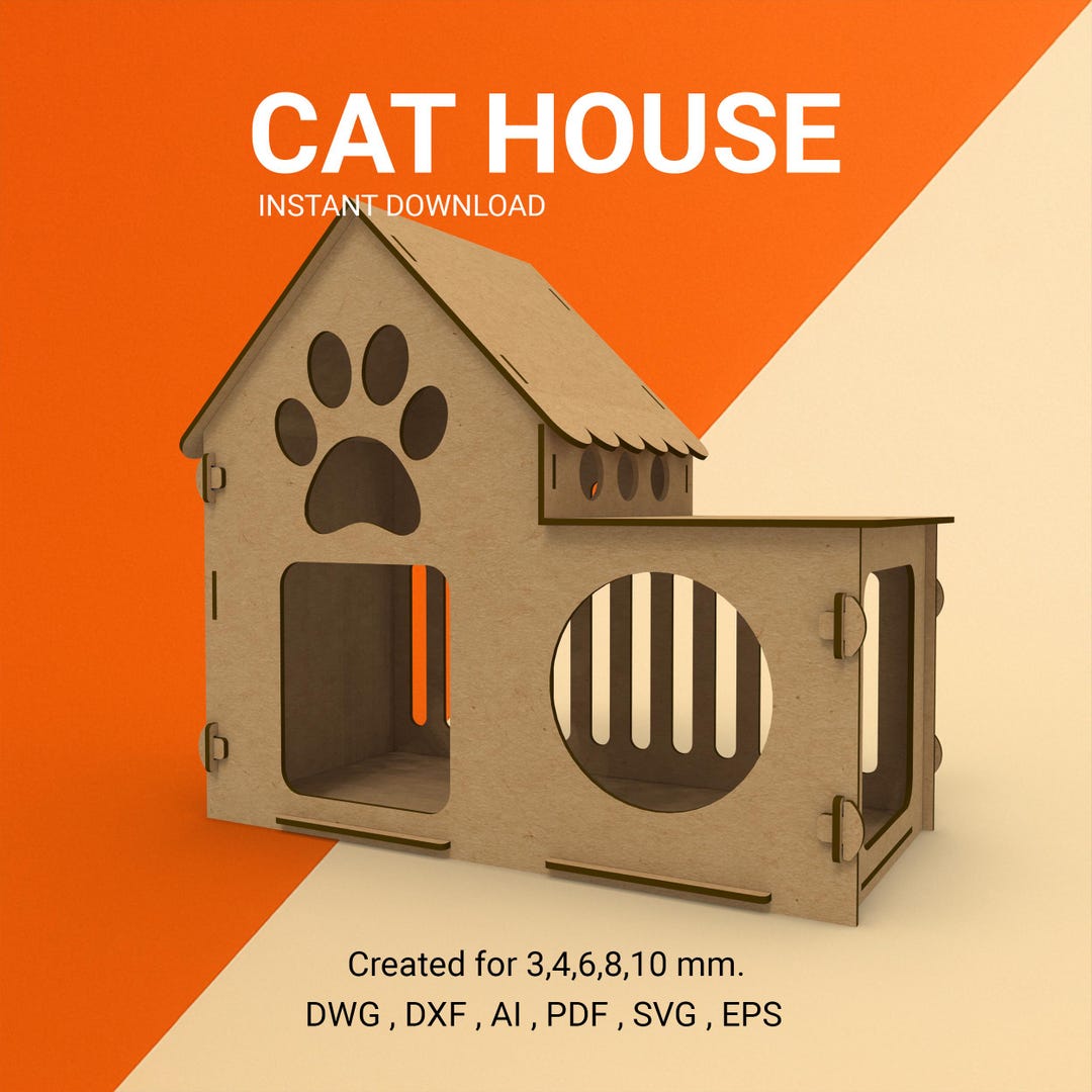 Cat House Laser Cut Template: SVG DXF CNC (digital Download) - Etsy UK