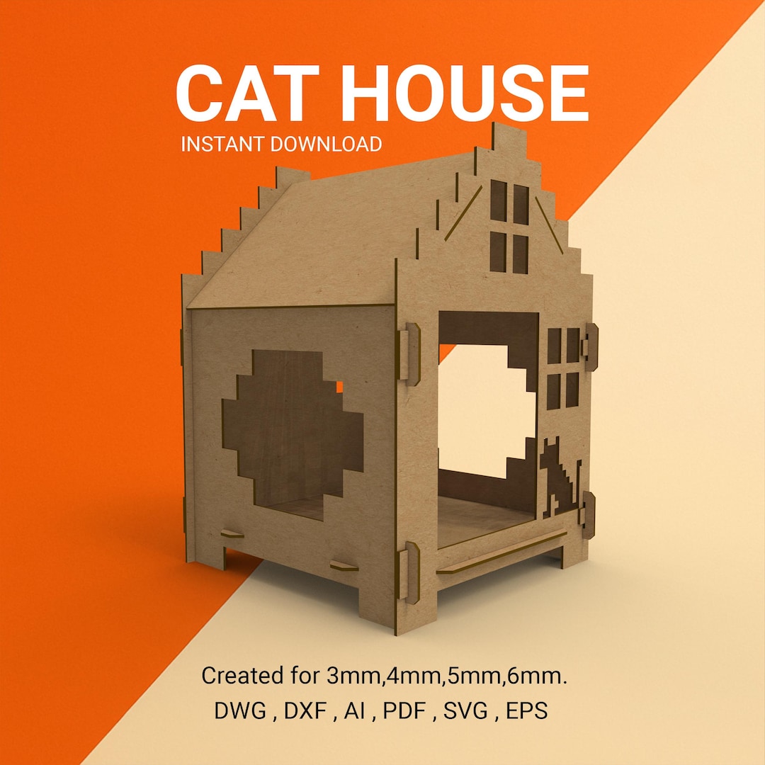 Laser Cut Cat House Template: SVG, DXF, PDF Files - Etsy