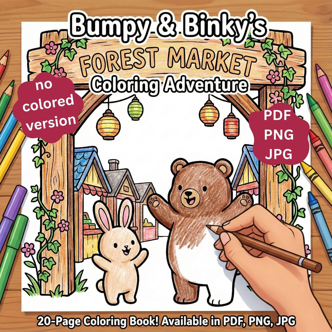Forest Market Coloring Pages | Bumpy & Binky Bunny Bear | 20 Printable ...