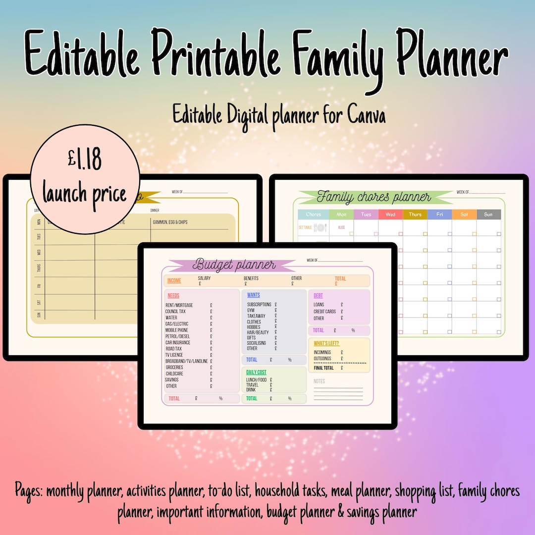 Family Planner Editable Canva Template Budget Planner - Etsy