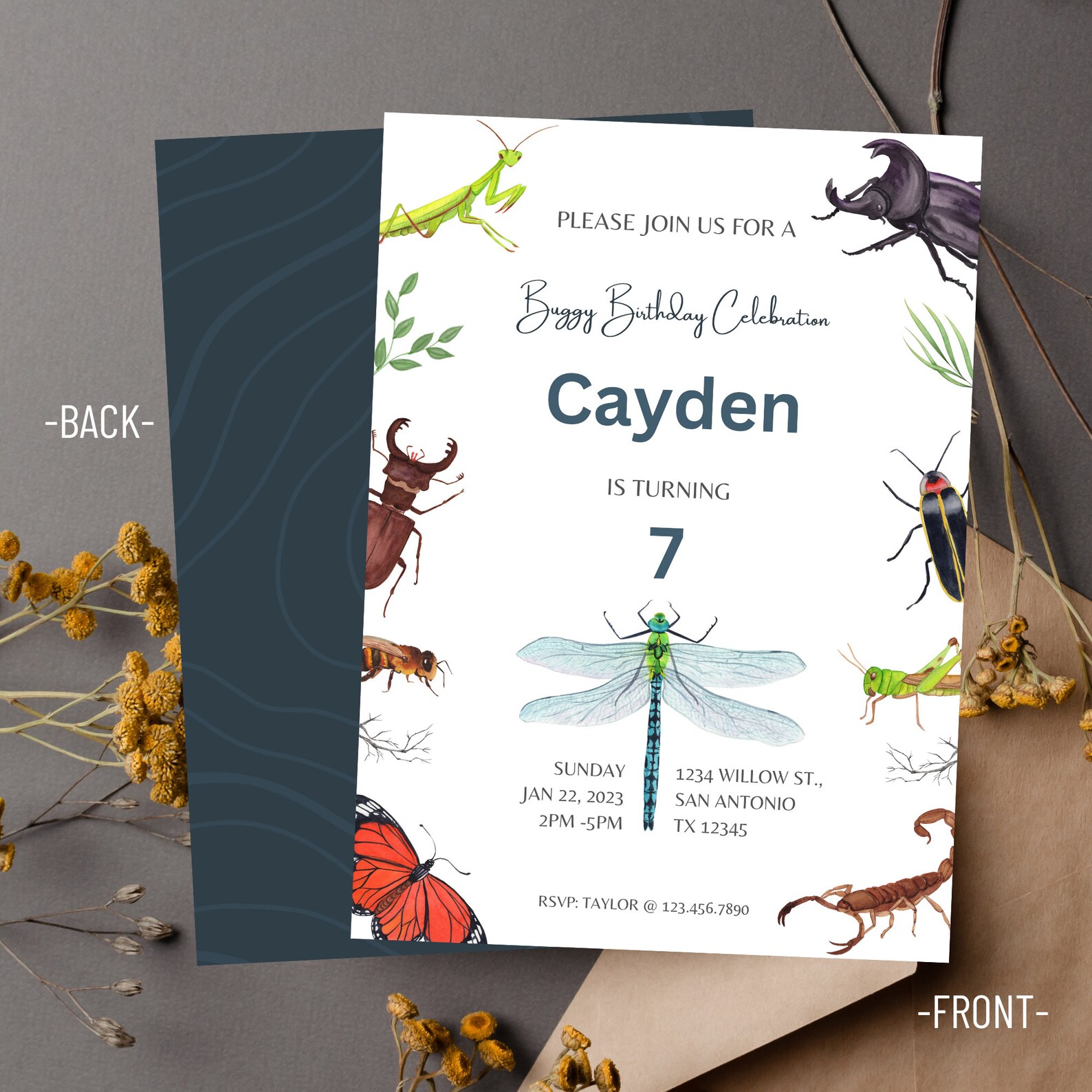 Editable Insects Theme Birthday Party Invitation, Personalized ...