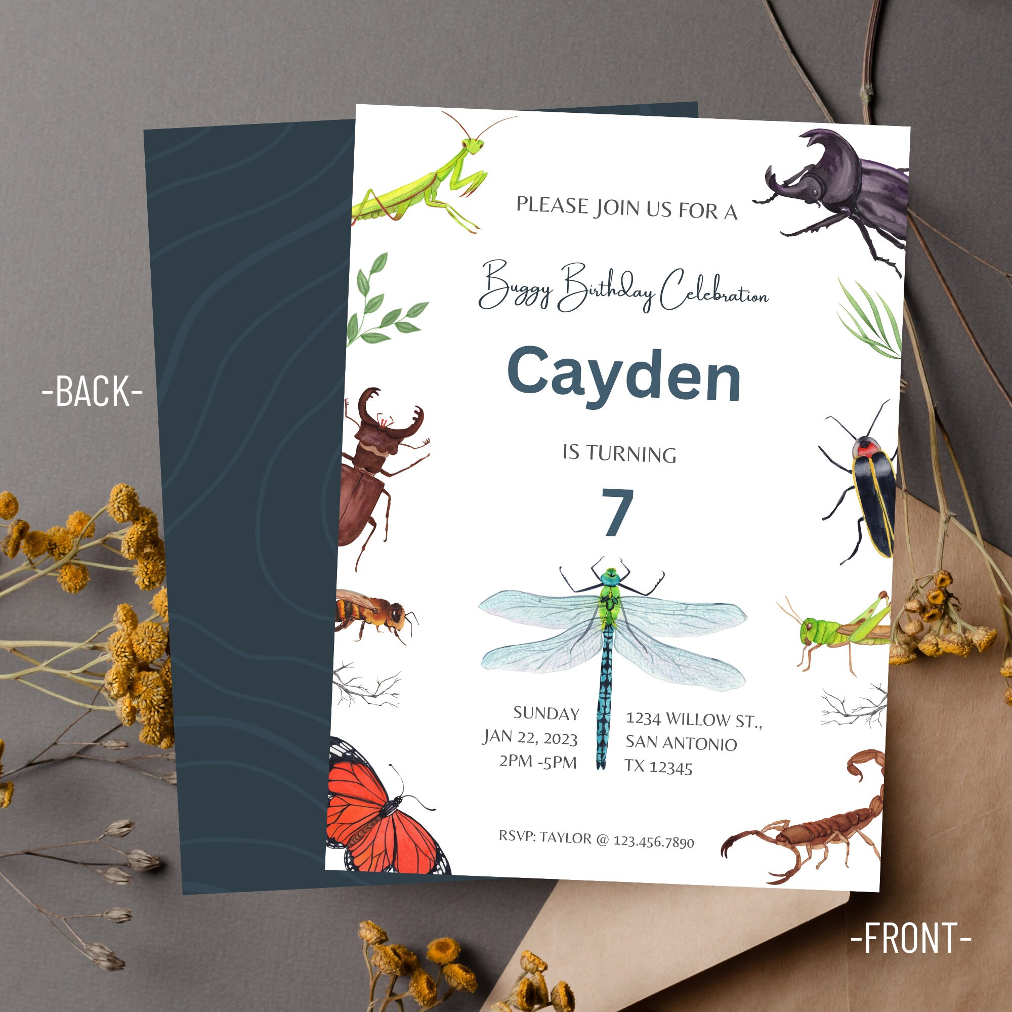 Editable Insects Theme Birthday Party Invitation, Personalized ...
