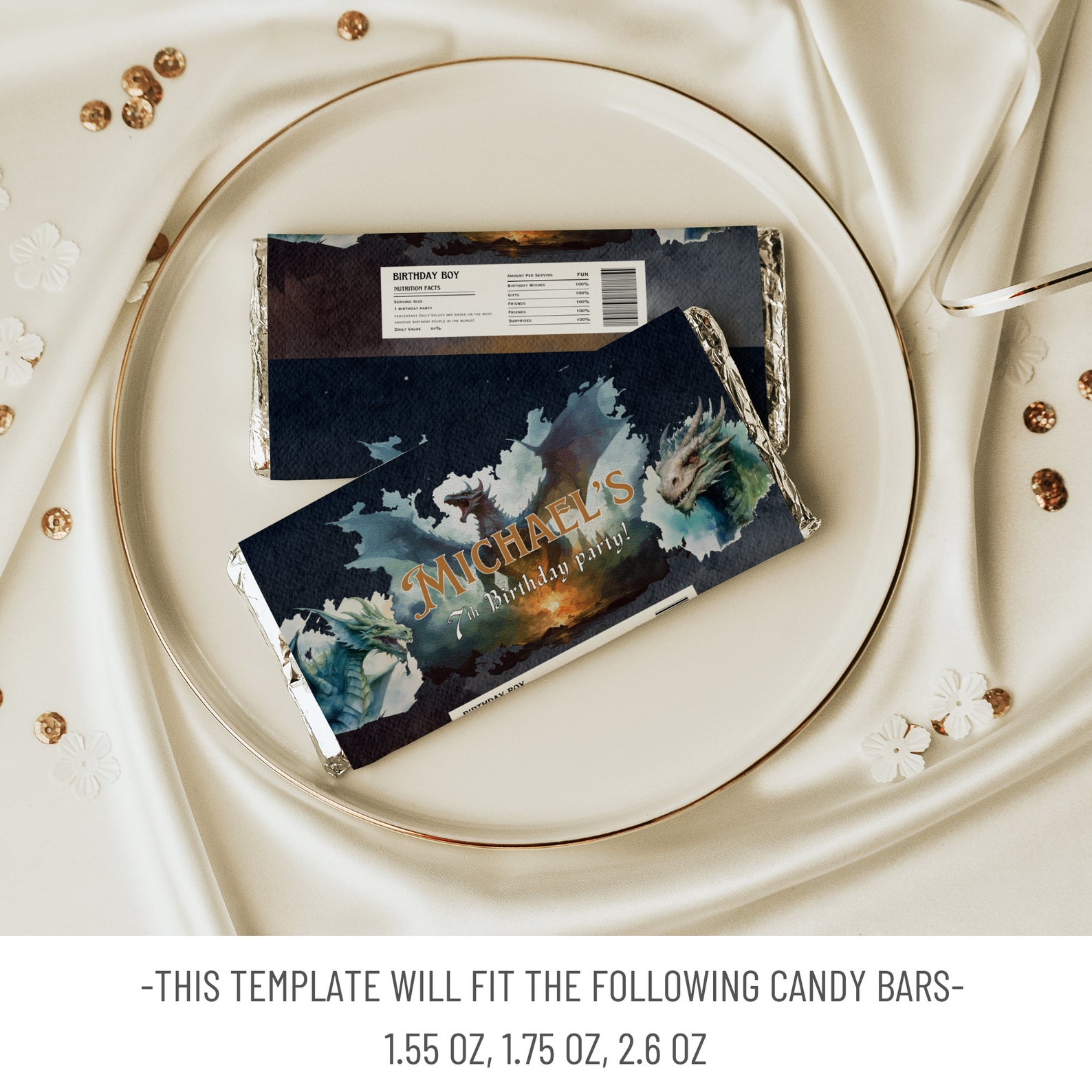 Editable - DRAGON Theme Birthday Candy Bar Cover Template, Personalized ...