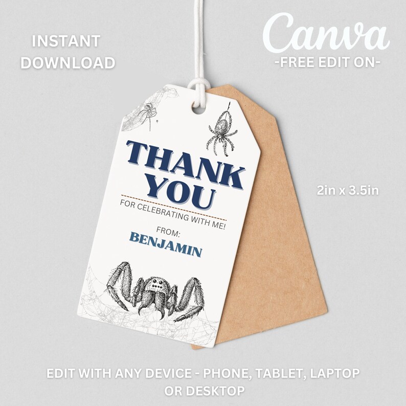 Editable SPIDER Theme Birthday Party Favor Tags - Etsy
