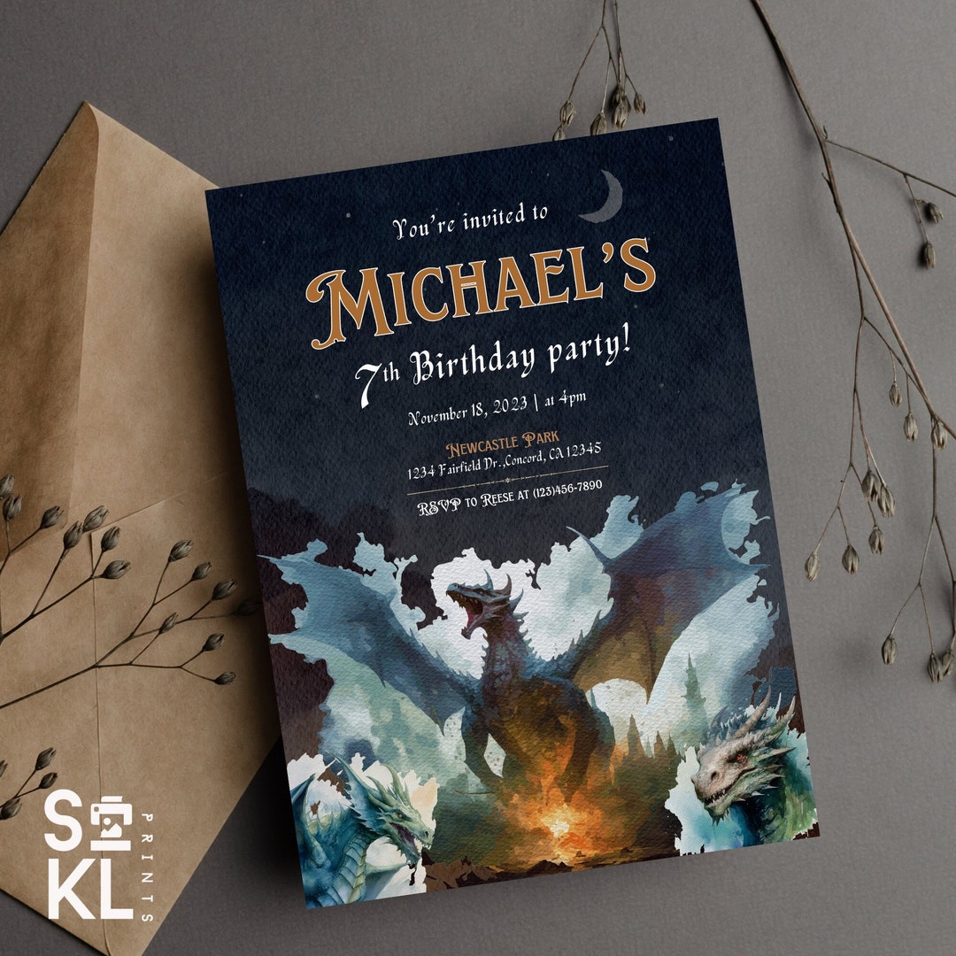 Editable - DRAGON Theme Birthday Party Invitation Template ...