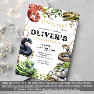 Editable - SNAKES Theme Birthday Party Invitation Template ...