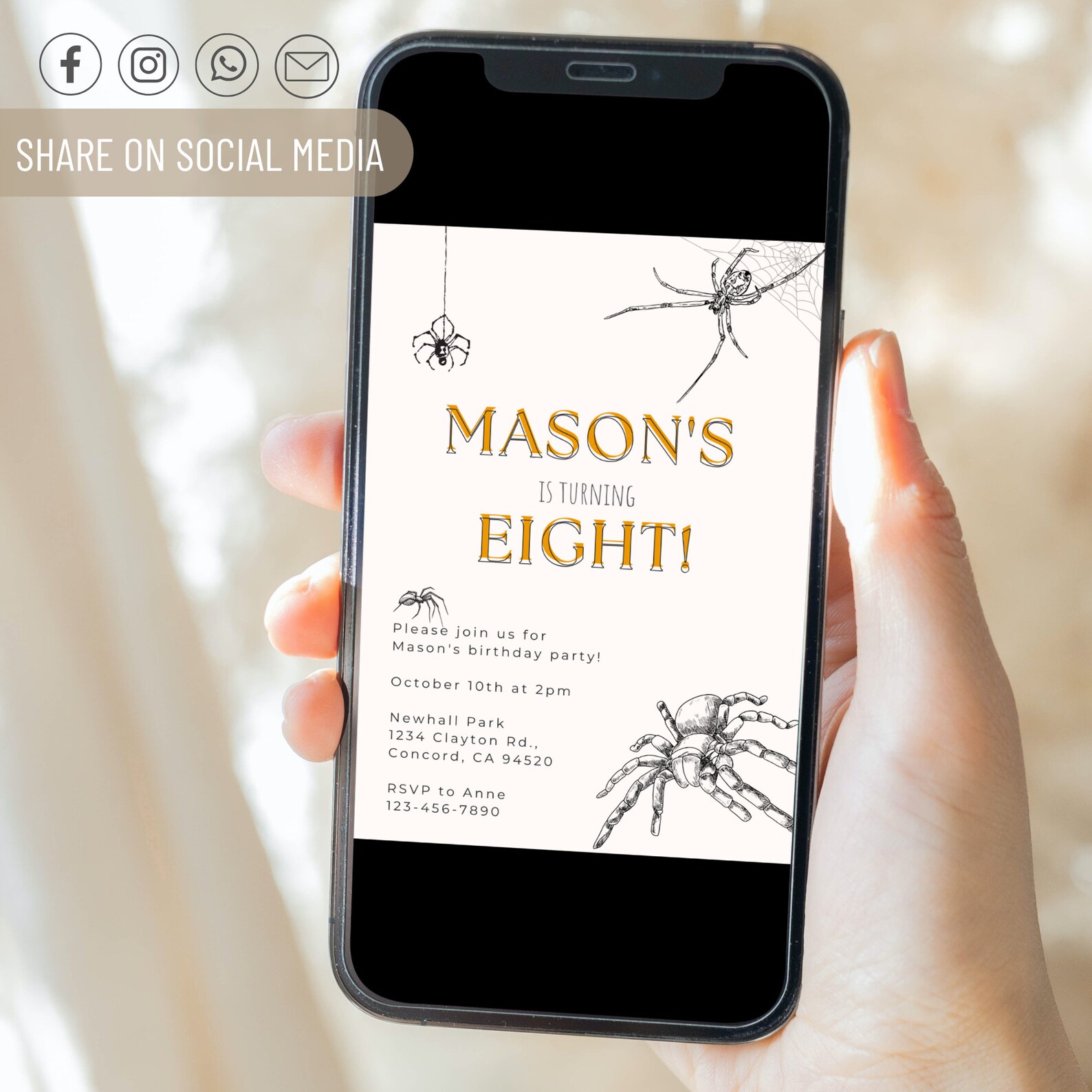 Editable MINIMALIST SPIDER Theme Birthday Invitation Template ...