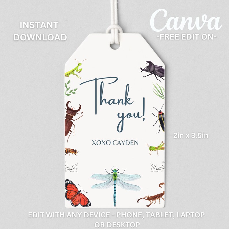 Editable Insects Theme Birthday Party Favor Tags Personalized - Etsy