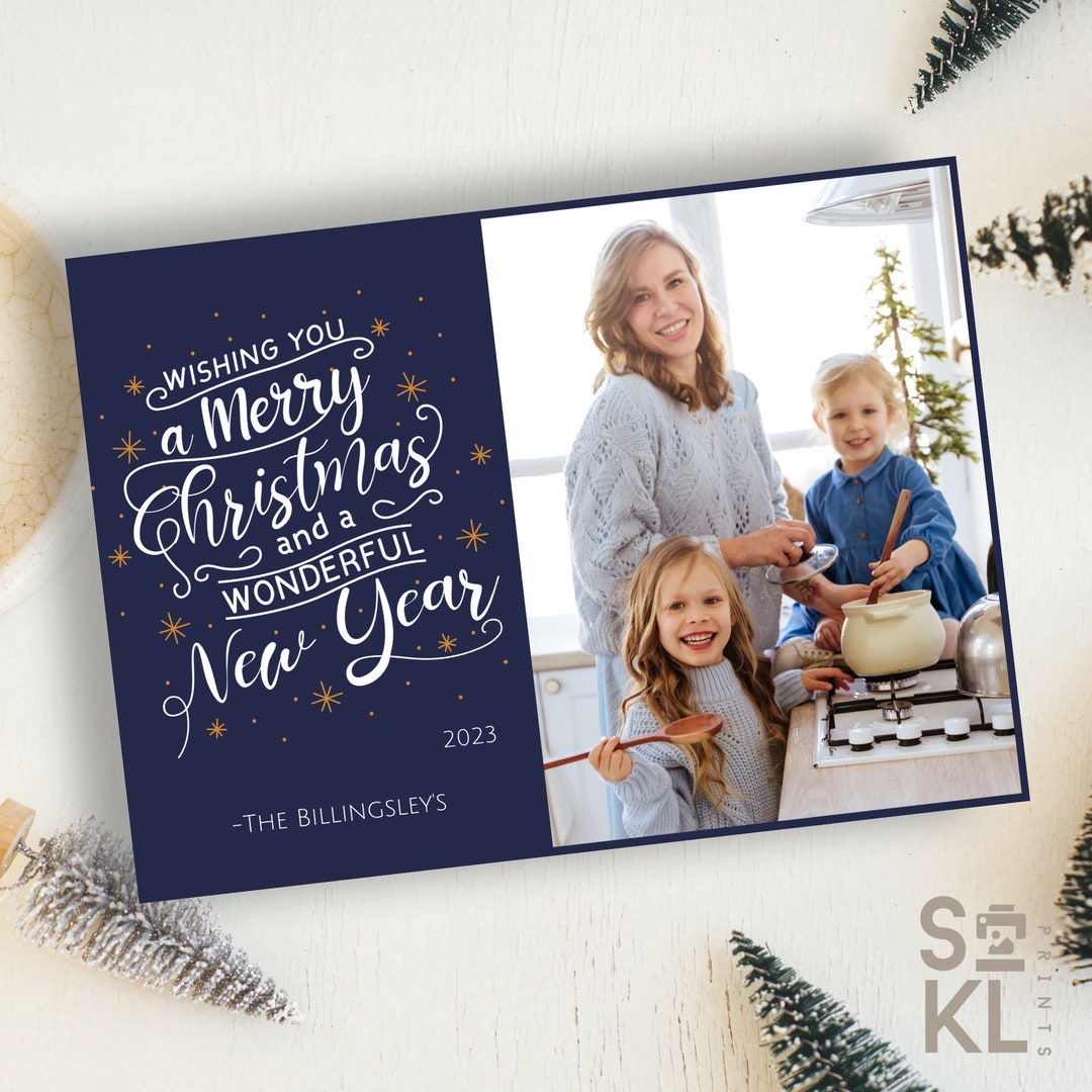 EDITABLE TEMPLATE - 5in X 7in Christmas Greeting Card, Blue and Gold ...