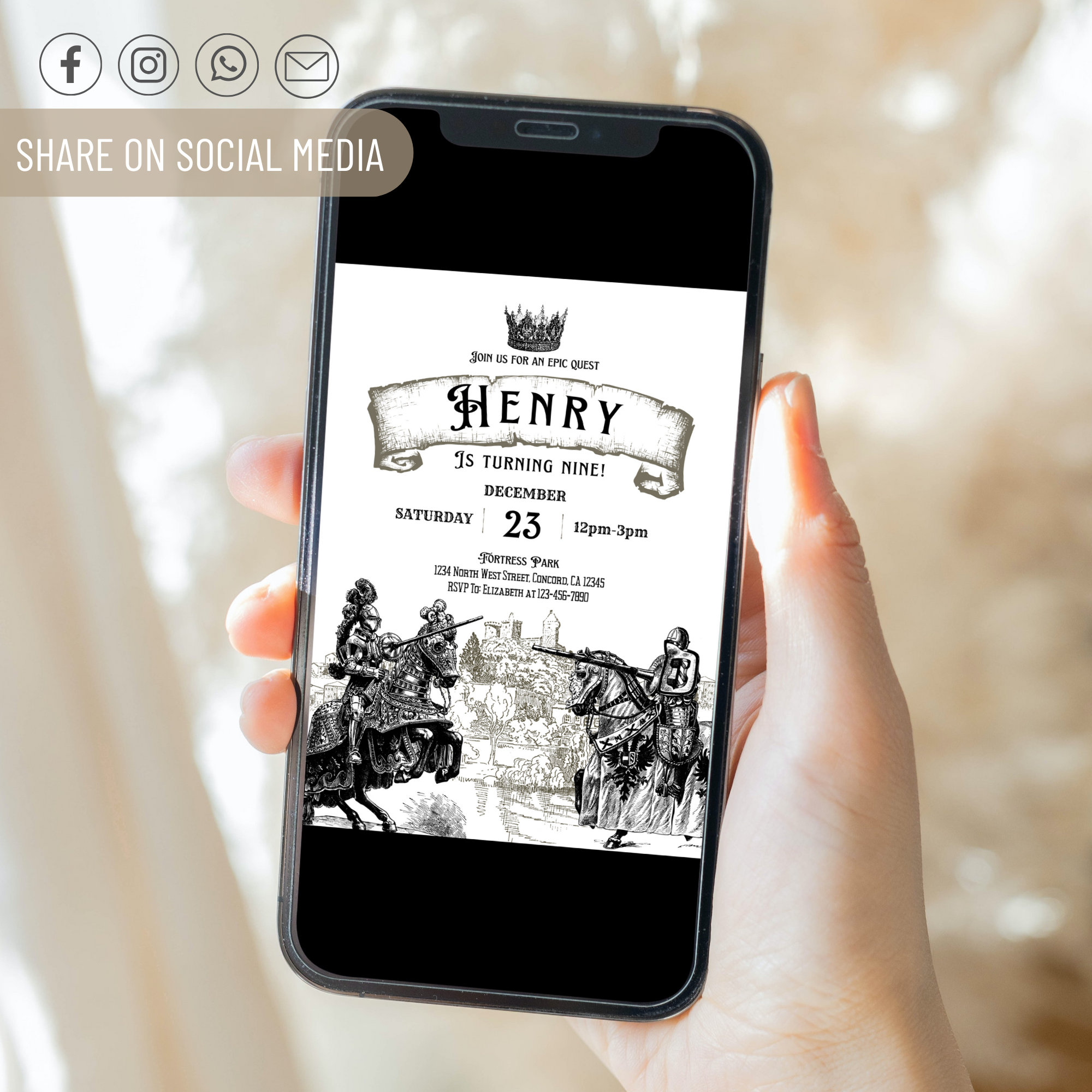 Editable KNIGHT Theme Birthday Party Invitation Template, Personalized ...