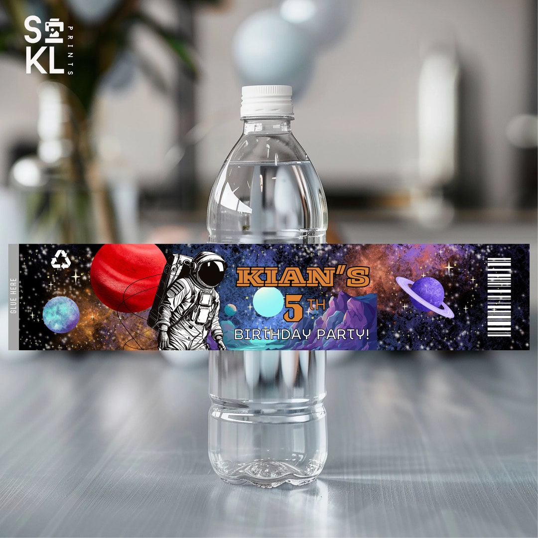 Editable - ASTRONAUT Theme Birthday, Water Bottle Label Template ...