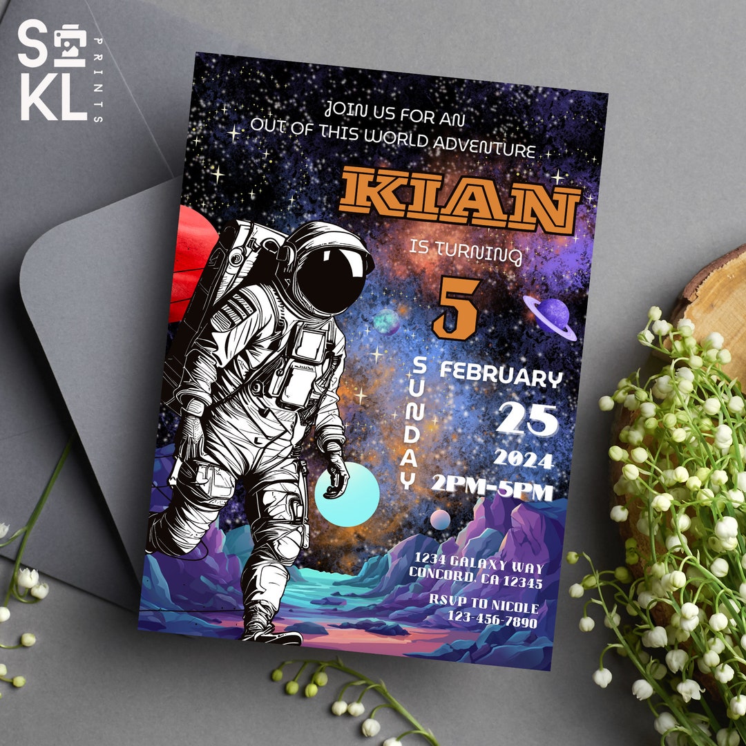 Editable - ASTRONAUT Theme Birthday Party Invitation Template ...