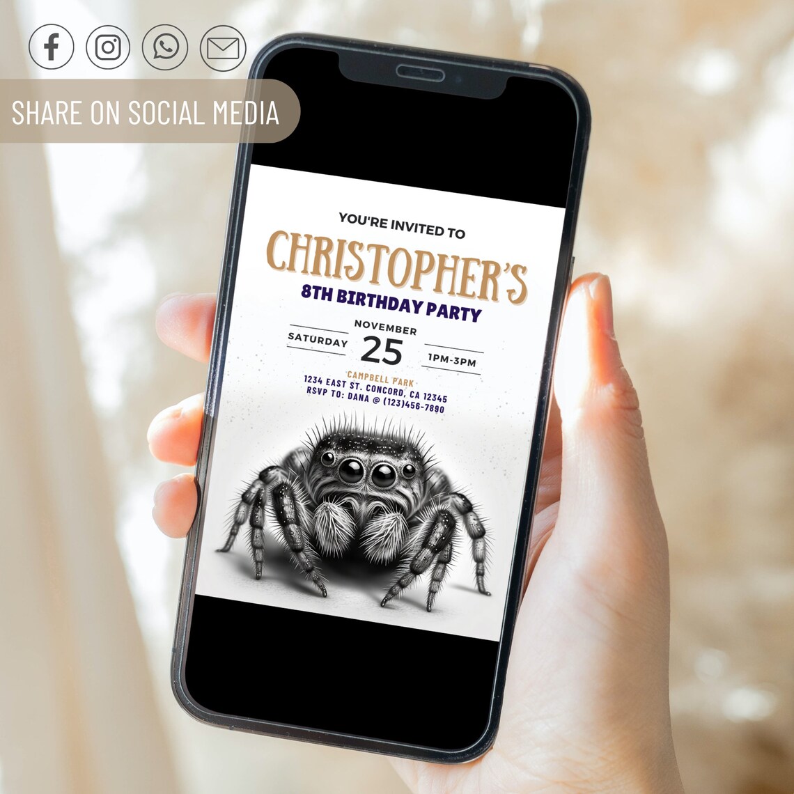 Editable - JUMPING SPIDER Theme Birthday Party Invitation Template ...