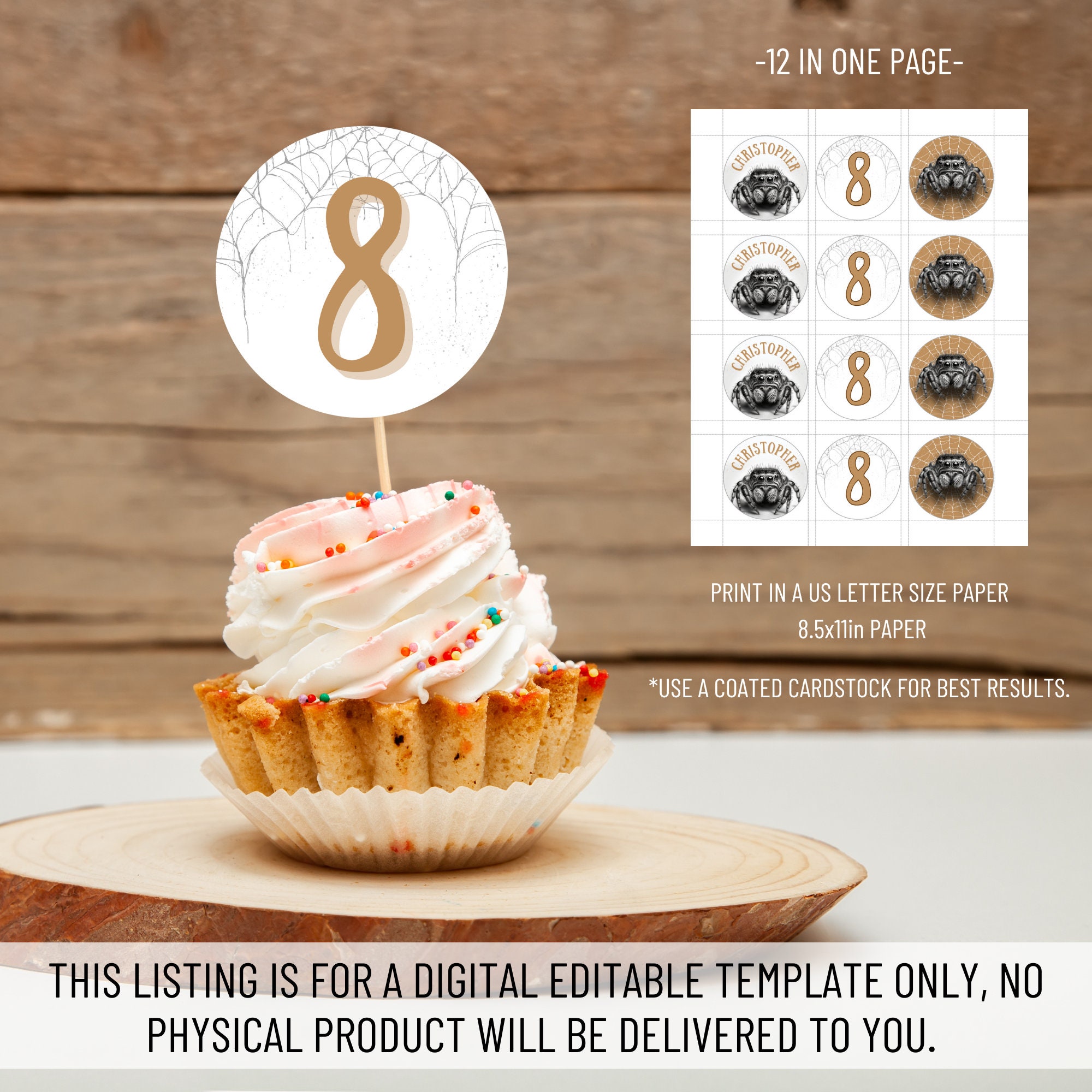 Editable/printable JUMPING SPIDER Theme Birthday, Cupcake Topper ...