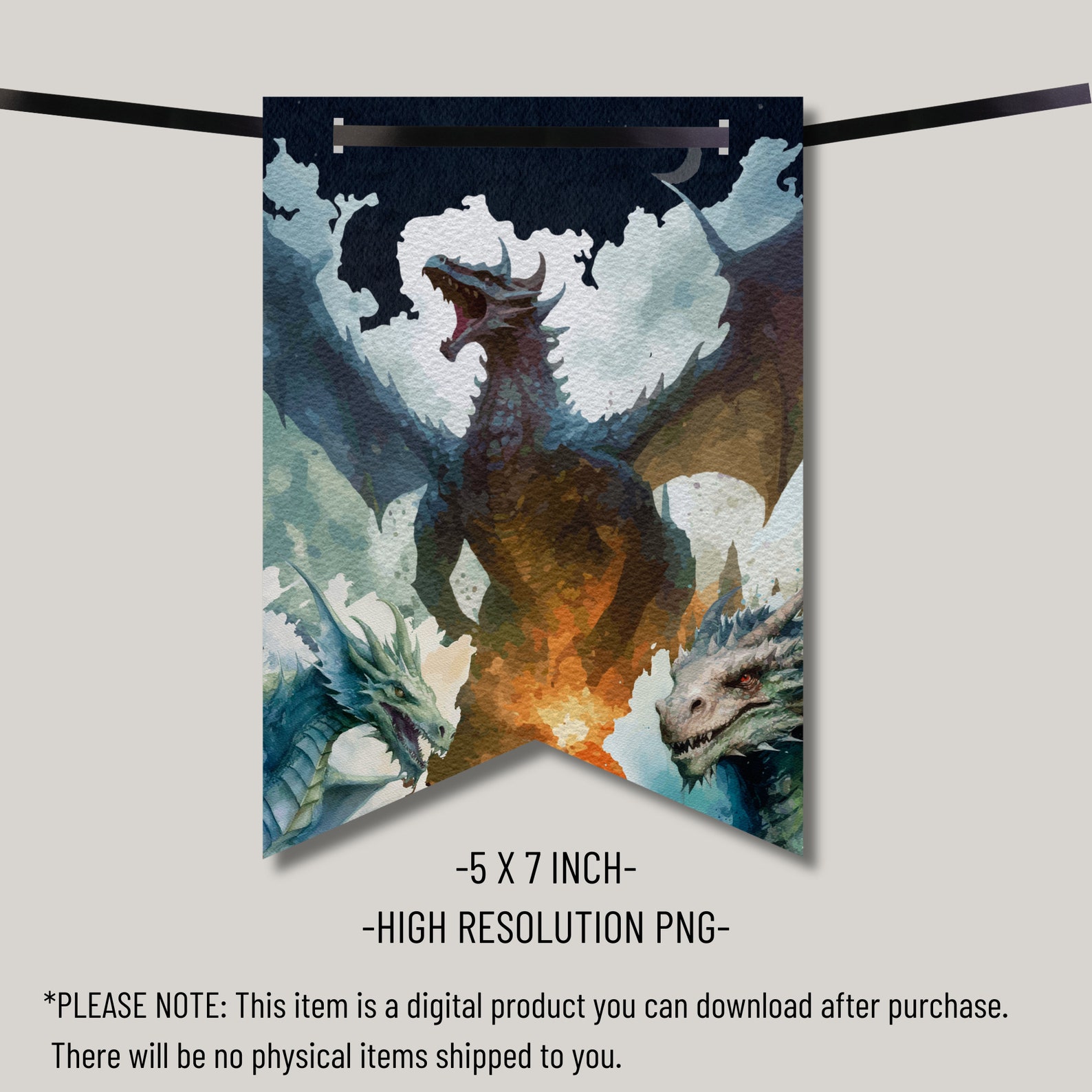 PRINTABLE - Set of Dragon Theme Garland, Bunting, Birthday Party Decor ...