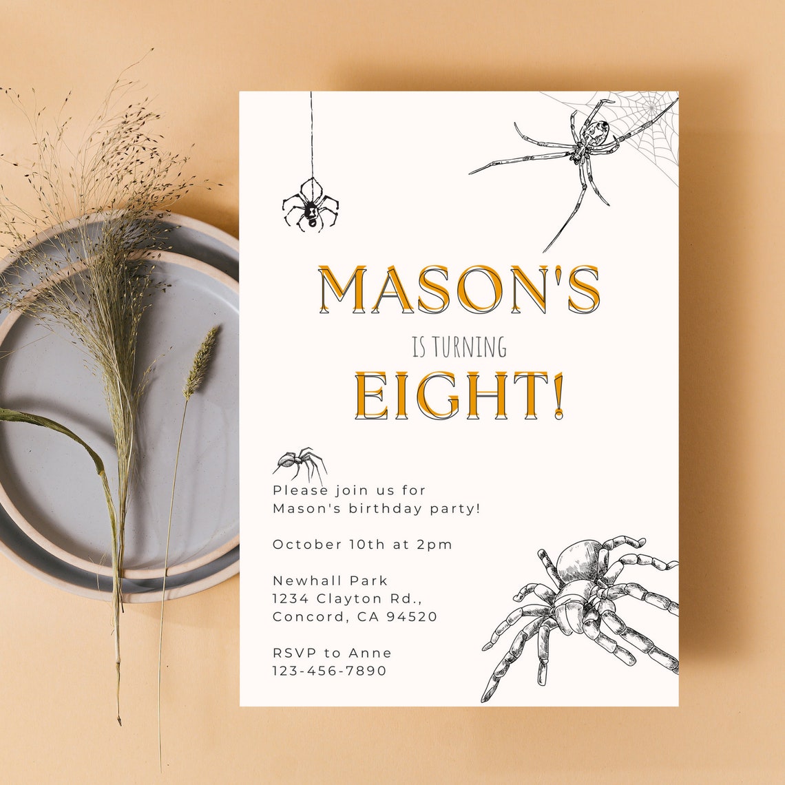 Editable MINIMALIST SPIDER Theme Birthday Invitation Template ...