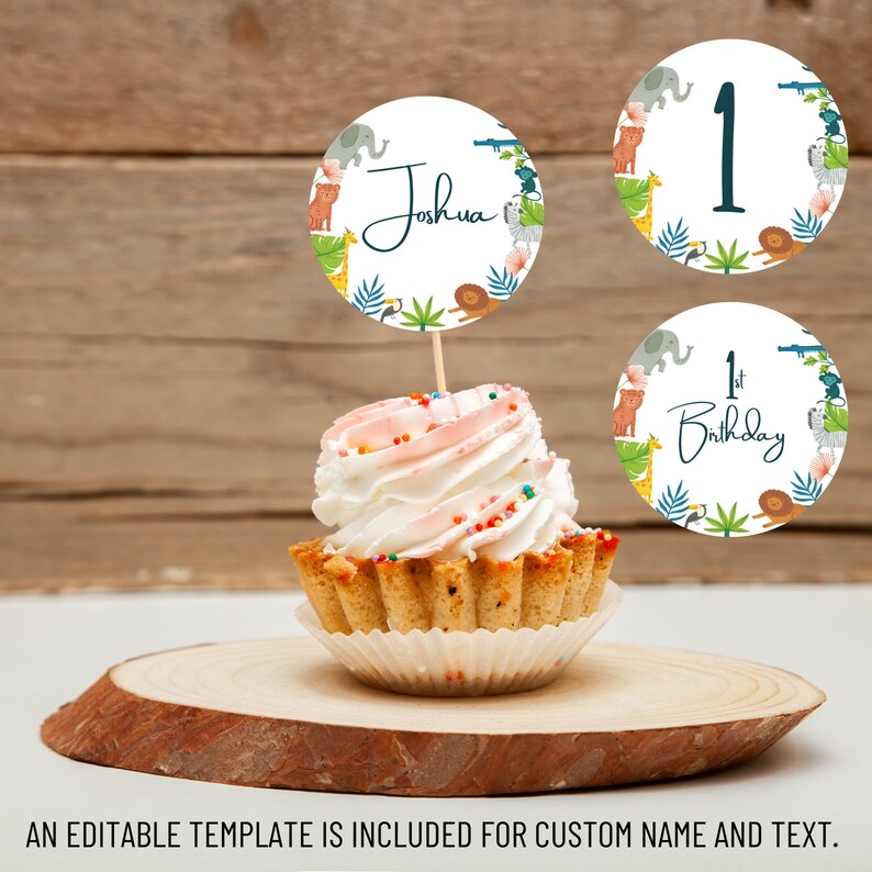 Editable/printable - Wild One Safari Theme Birthday Party Cupcake ...