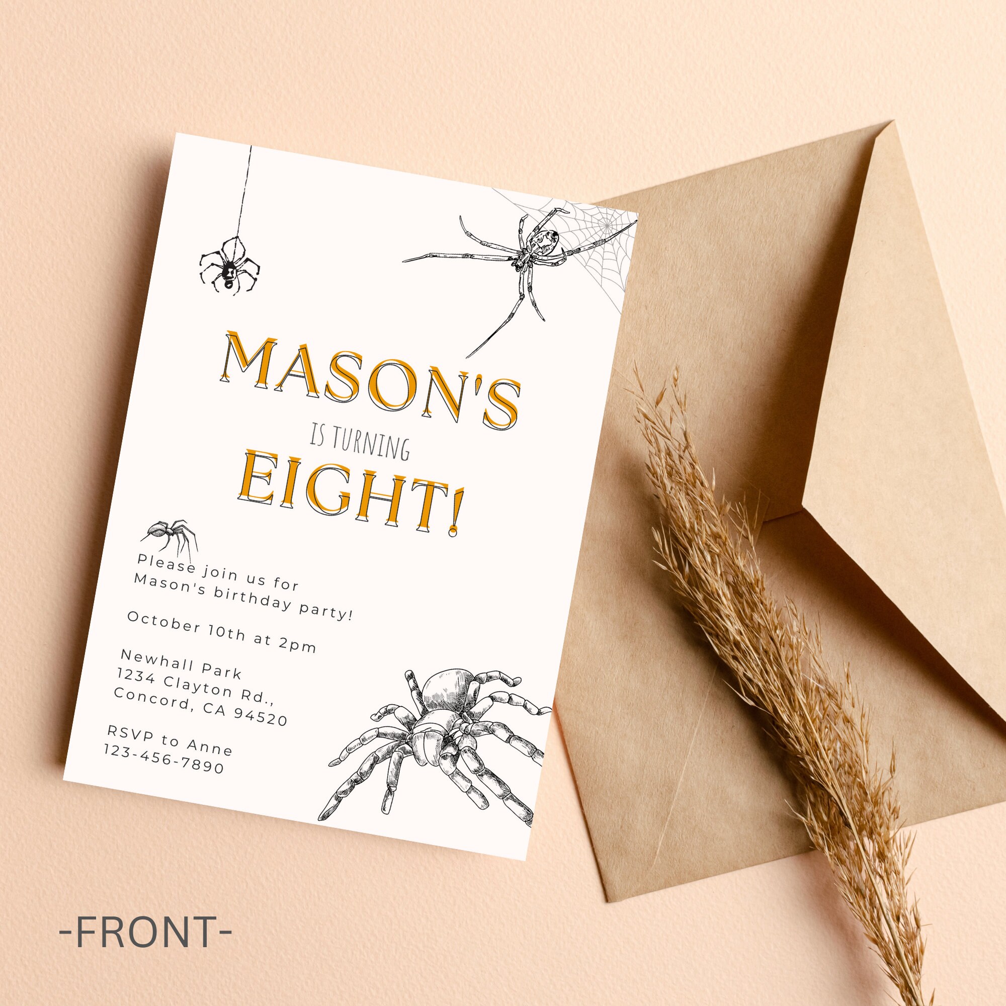 Editable MINIMALIST SPIDER Theme Birthday Invitation Template ...
