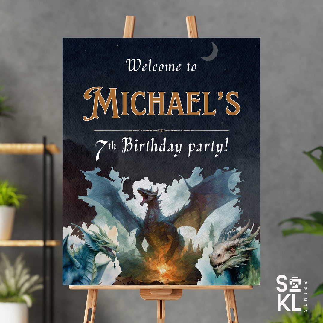 Editable - 16in X 20in, DRAGON Theme Birthday Poster, Personalized ...