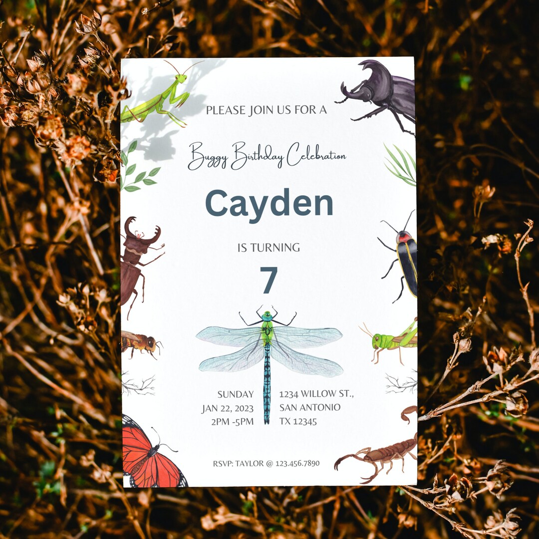 Editable Insects Theme Birthday Party Invitation Personalized - Etsy