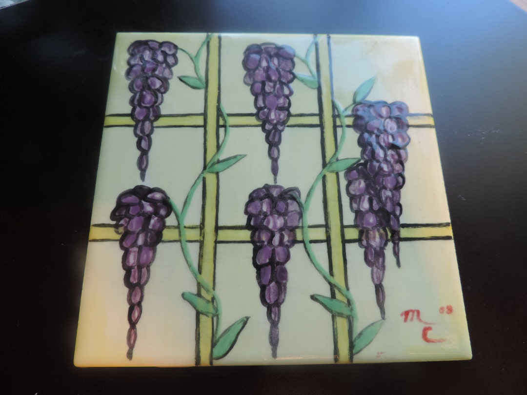 Hand Glazed Ceramic Tile of Wisteria on Fence - Etsy