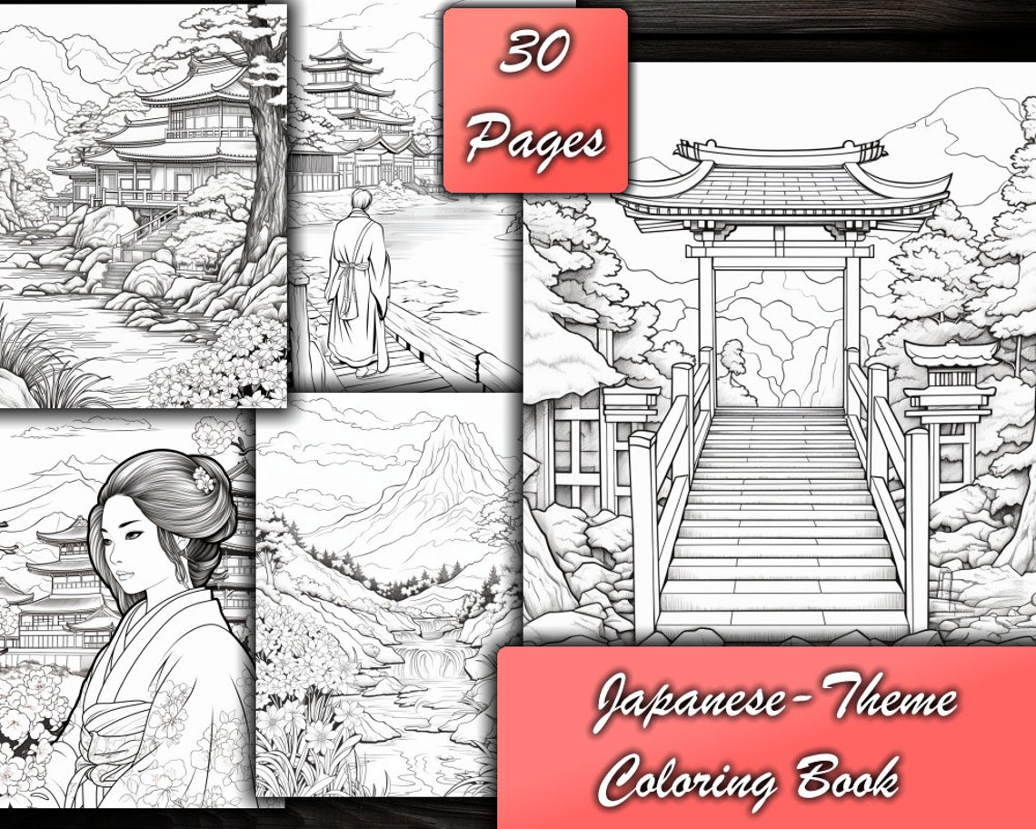 30 Japanese-themed Coloring Pages | for Adults and Kids | Digital ...