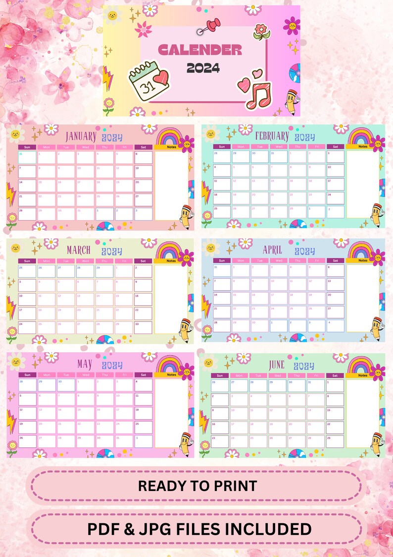 Monthly Planner Printable 2024, Printable Calendars, Printable Kids ...