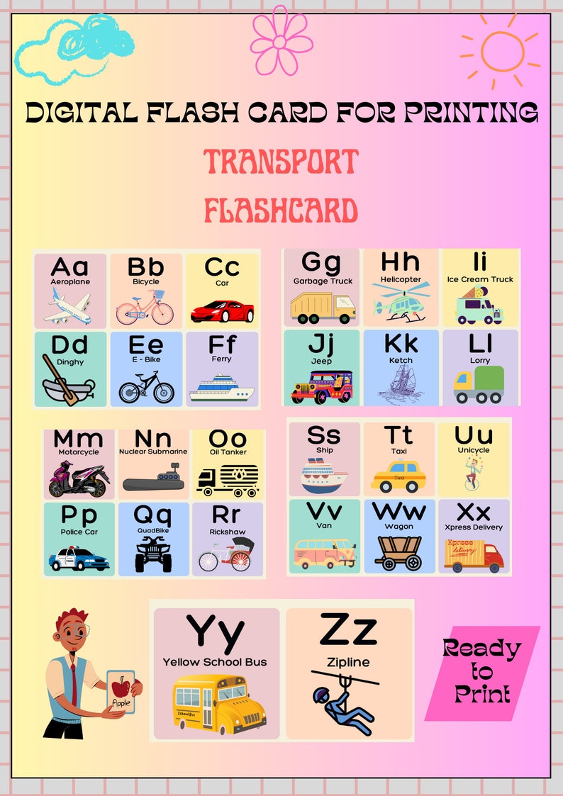 Digital Transport Flashcard - Etsy