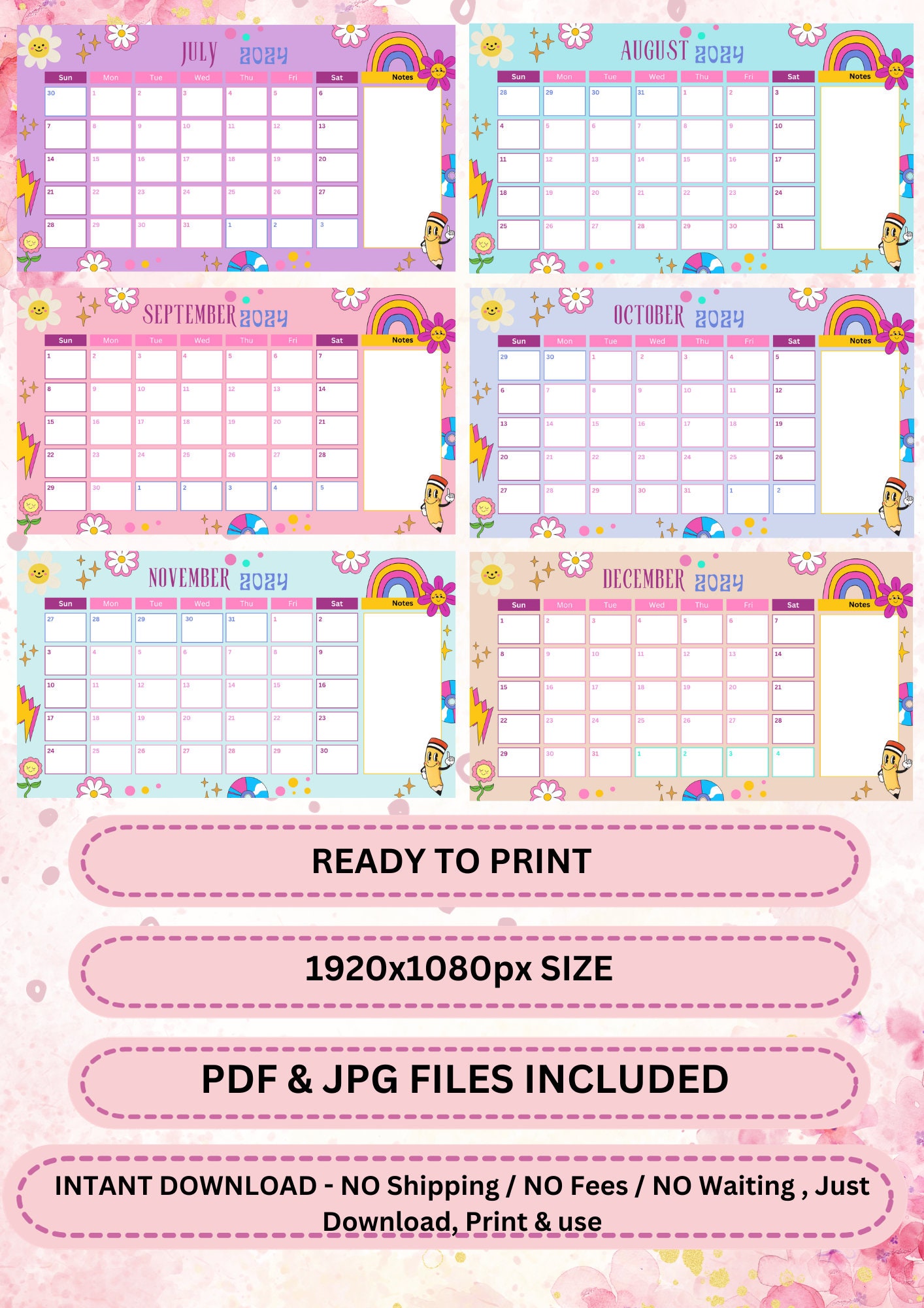 Monthly Planner Printable 2024, Printable Calendars, Printable Kids ...