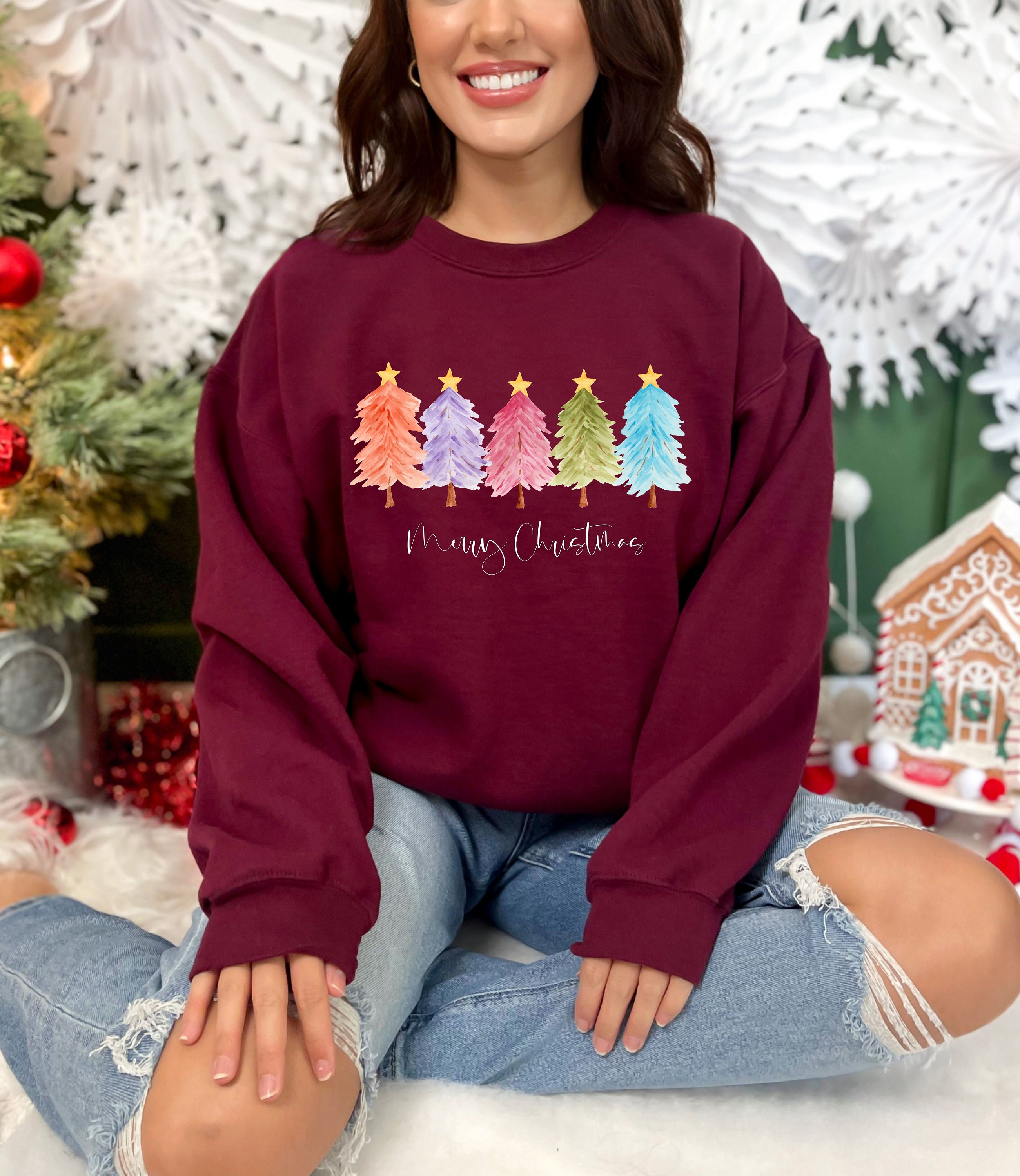 Christmas Trees Sweatshirt, Holiday Sweater, Cute Christmas Sweatshirt ...