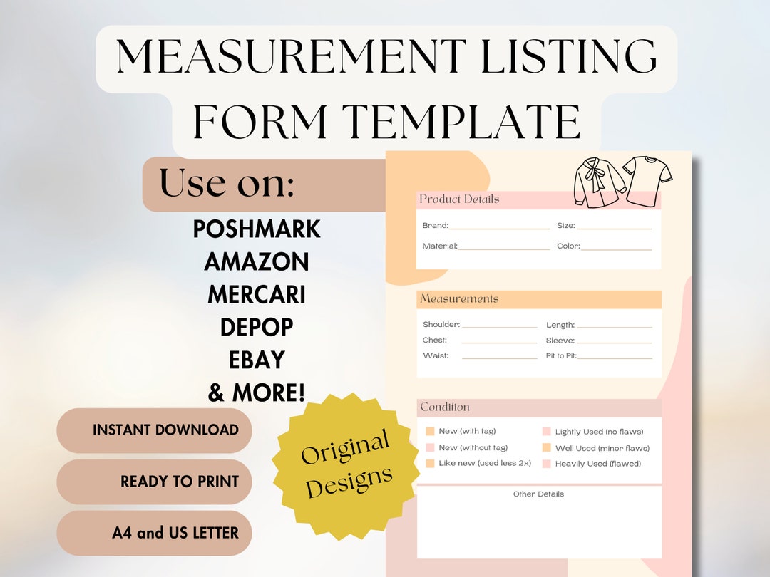 Reseller Measurement Template, Listing Form Template, Measurement Form, Reseller Planner ...