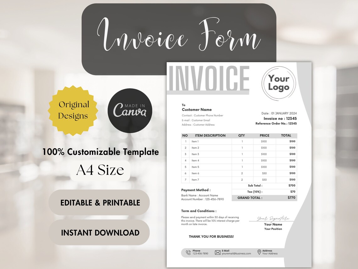 Invoice Template Editable Printable, Invoice Form, Small Business Form ...