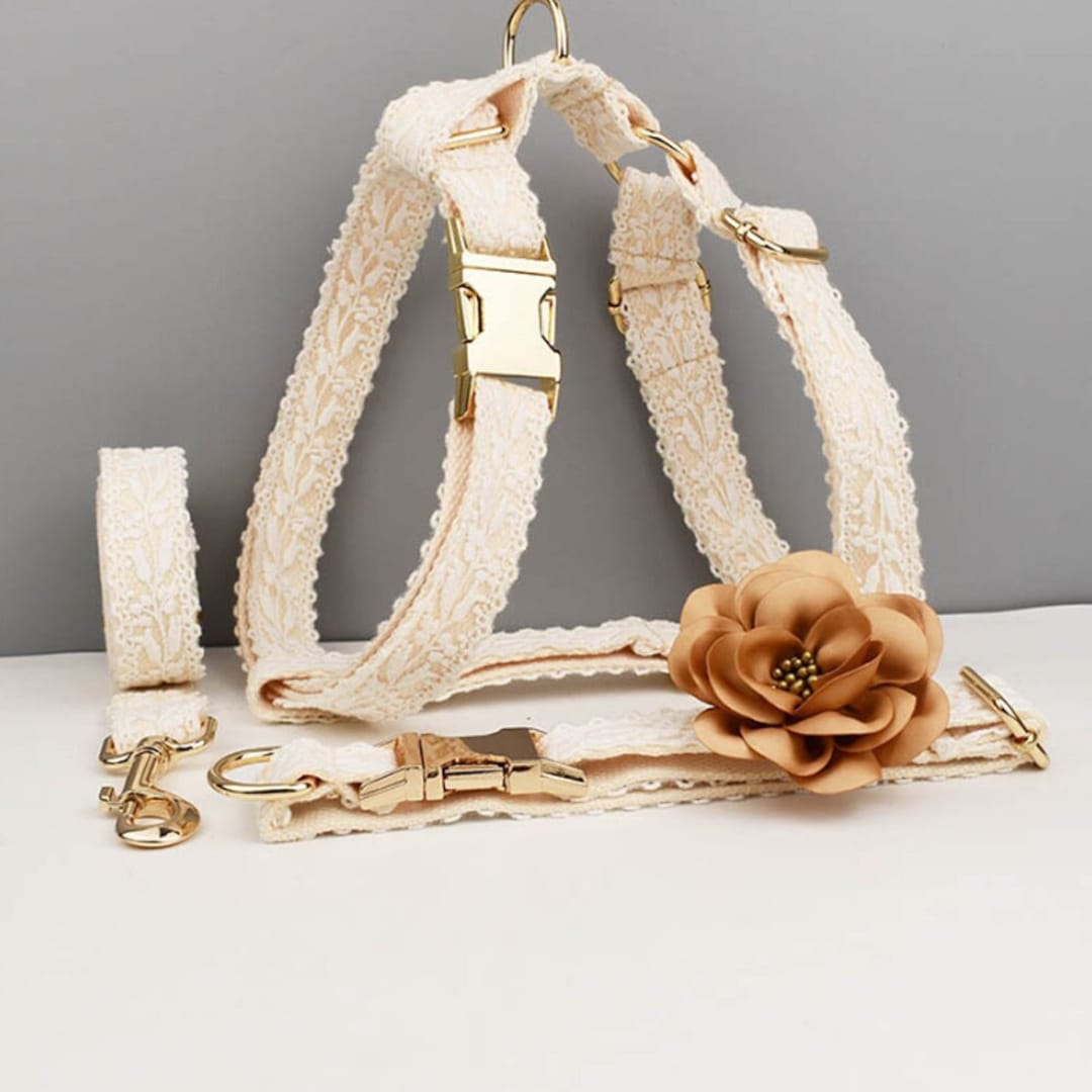 Personalized White Lace Dog Wedding Harness & Leash Set With - Etsy