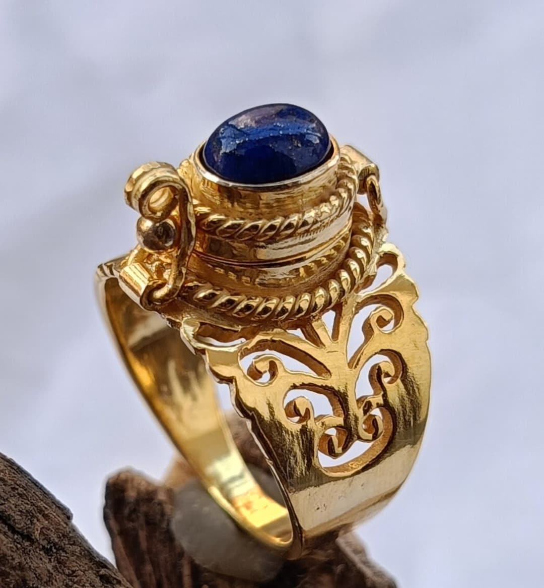 Lapis Lazuli Poison Ring, Handmade Gold Poison Ring ,secret Compartment ...