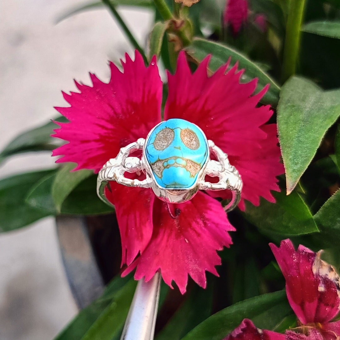Turquoise Face Stone Ring , Horror Skull Ring, Skull Stone Ring ...