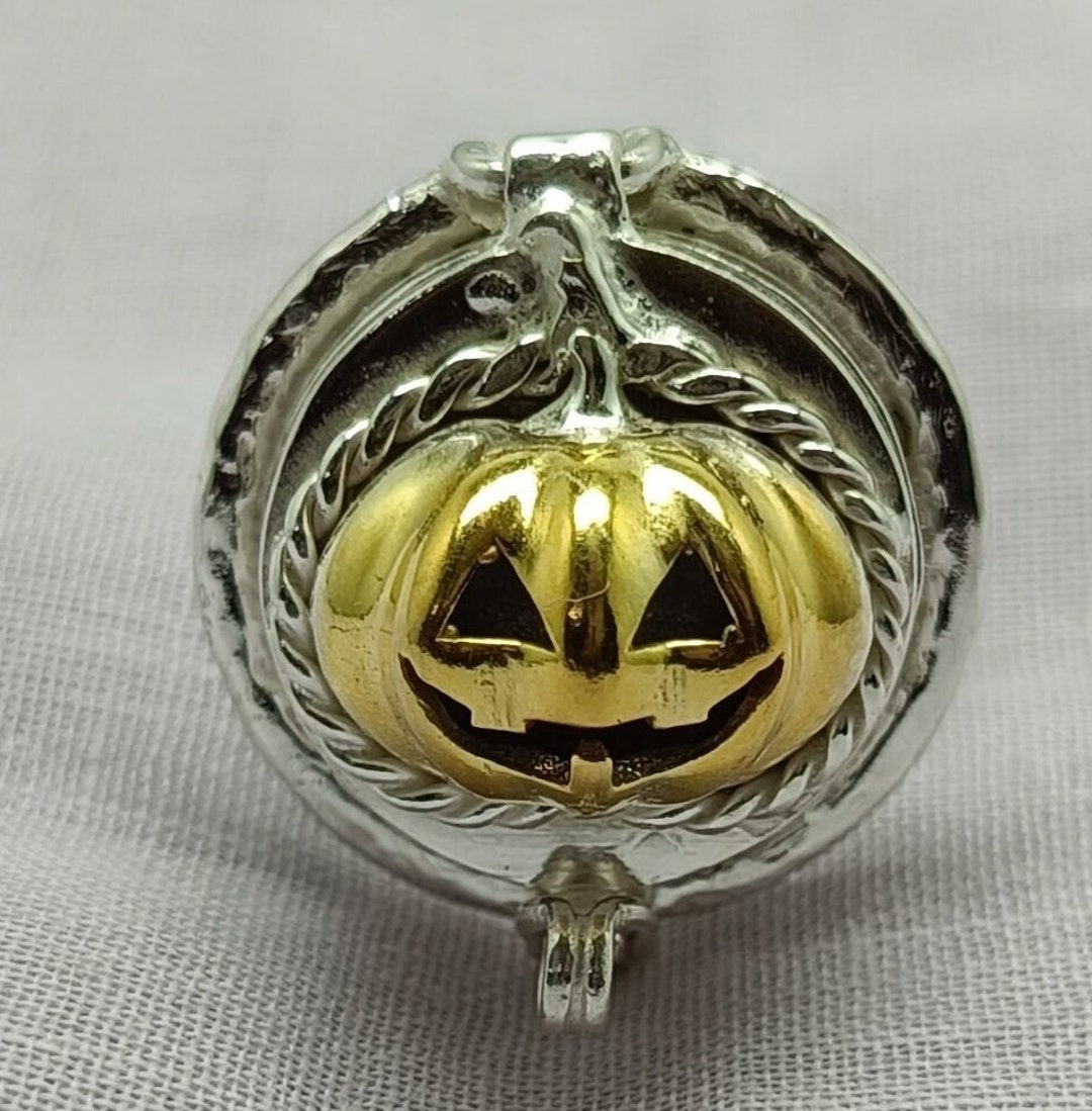 Pumpkin Face Poison Ring, Handmade Compartment Pumpkin Face Poison Ring ...