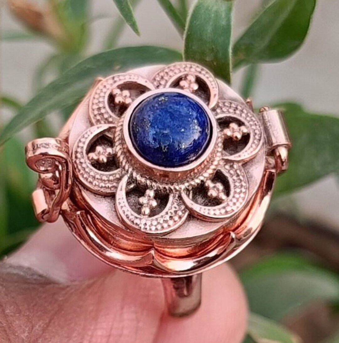 Poison Ring ,natural Lapis Lazuli Poison Ring, Handmade Rose Gold ...