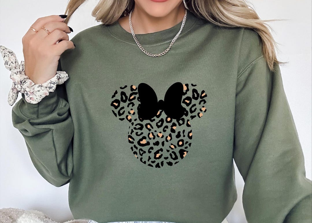 Leopard Print Minnie Mouse Sweater, Cute Disney Mom Hoodie, Leopard ...