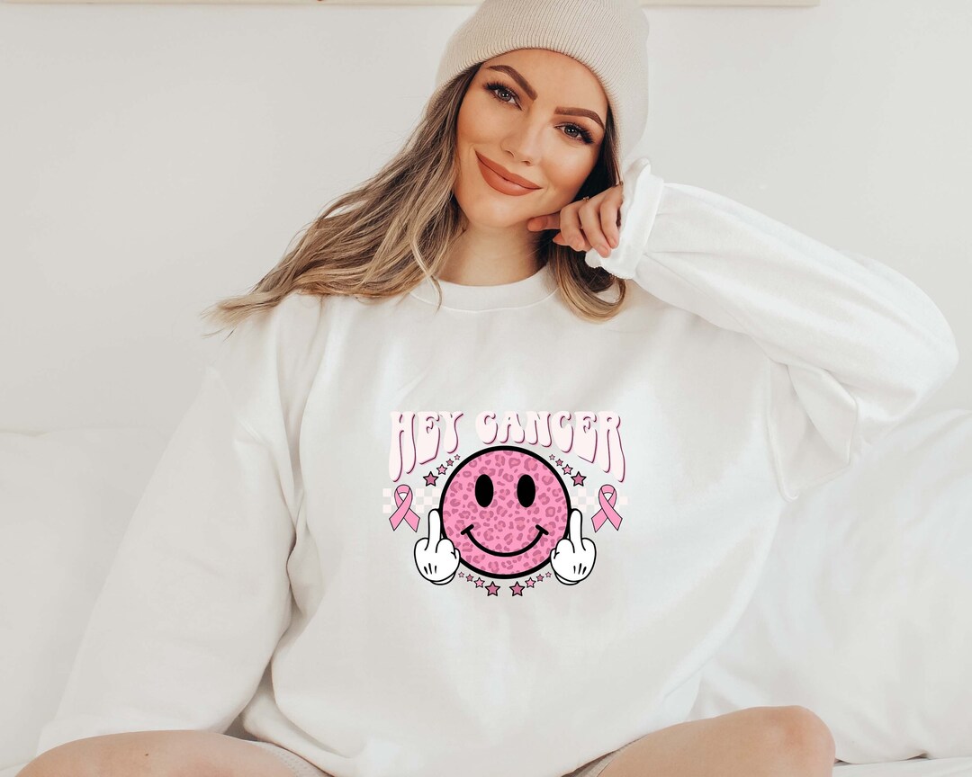 Hey Cancer Sweatshirt, Middle Finger Sweater, Breast Cancer Awareness ...
