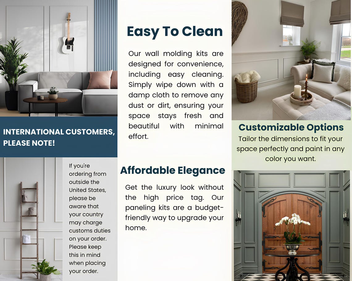 Nested Rectangle Molding, DIY Wall Panelling for Bedroom, Ready to ...