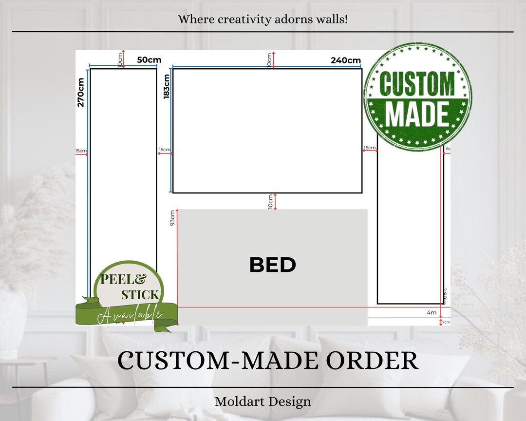 Custom Made Project for Mela90v DIY Wall Molding Project 2,5cm Wall Molding Peel and Stick Wall ...