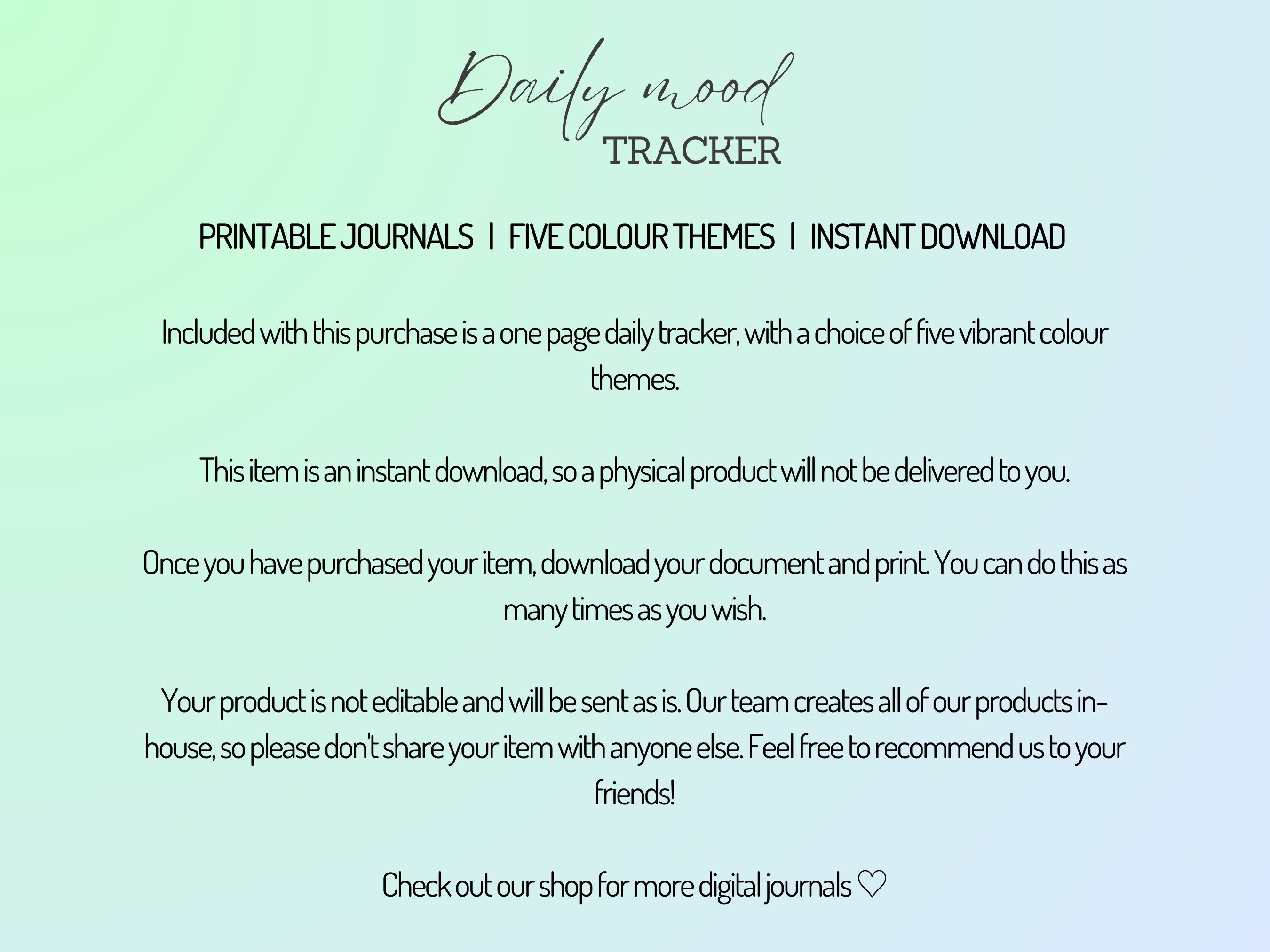 Daily Mood Journal Printable Digital PDF, Mood Tracker, Mental Health ...