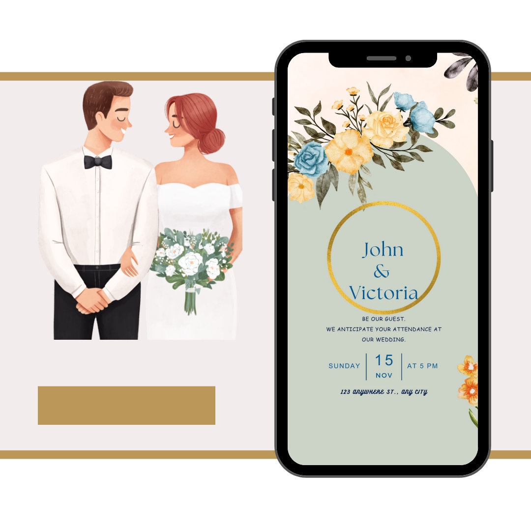 Modern Colorful Wedding Card Digital Card Template - Etsy
