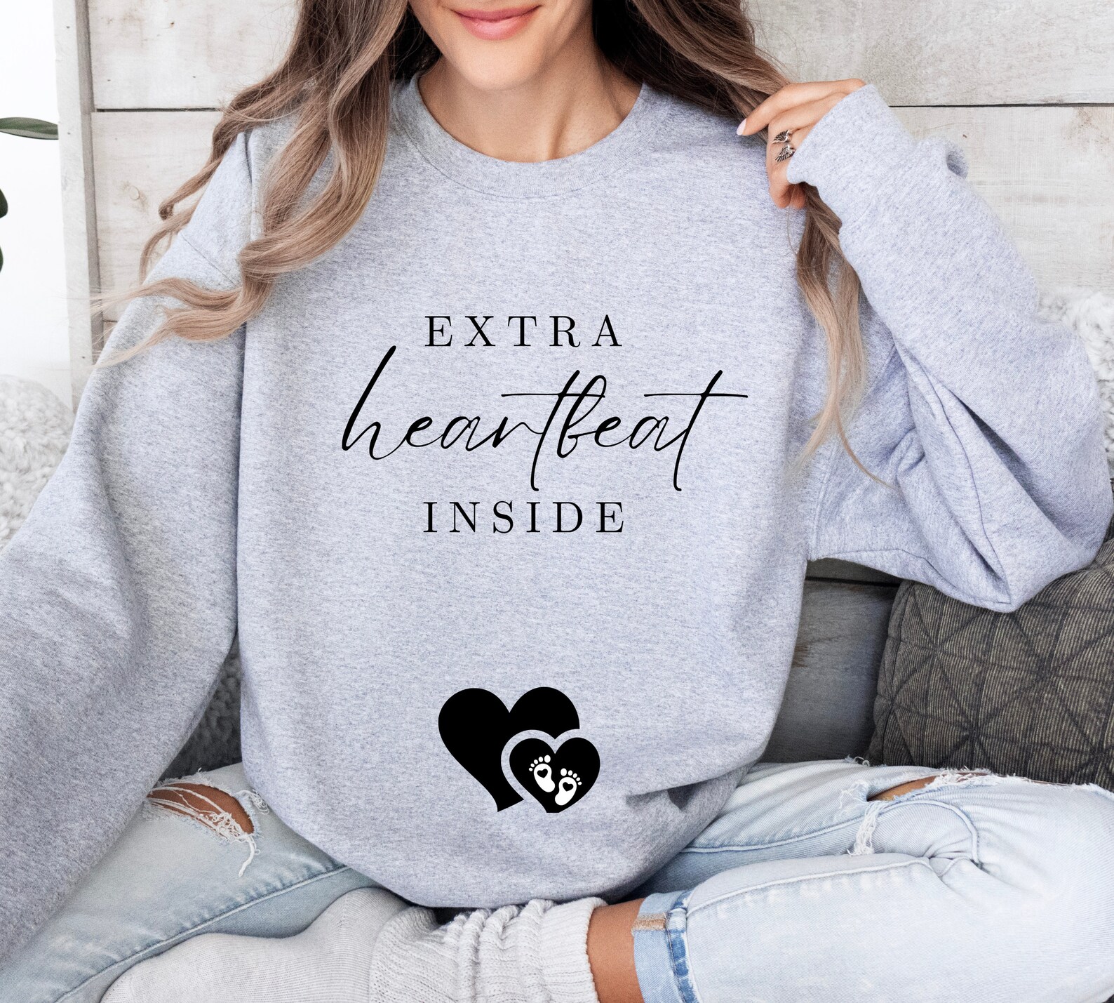 Extra Heartbeat Inside Sweatshirt Pregnancy Reveal Sweatshirt Baby ...