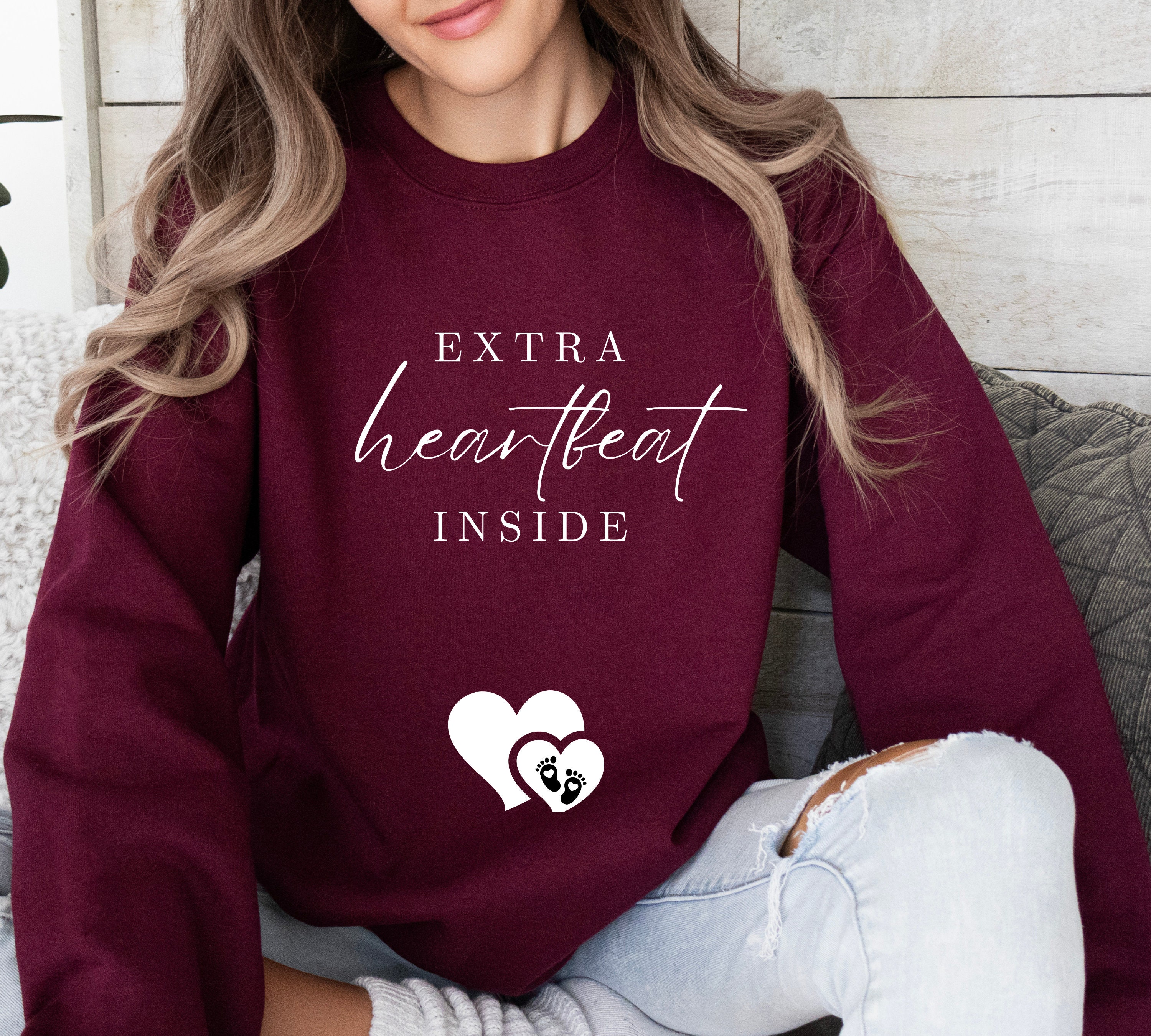 Extra Heartbeat Inside Sweatshirt Pregnancy Reveal Sweatshirt Baby ...